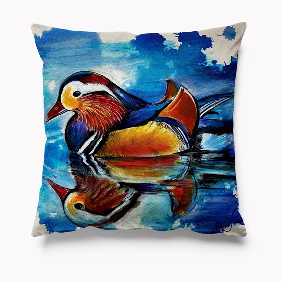 Mandarin Duck Velvet Cushion - Etsy UK