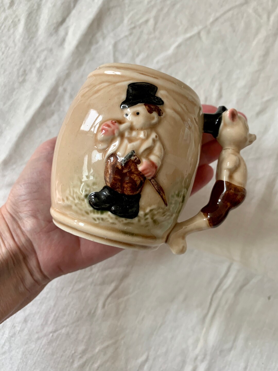Cigar Smoking Man Cup With Bear Handle Vintage Porcelain Cup Wearing ...