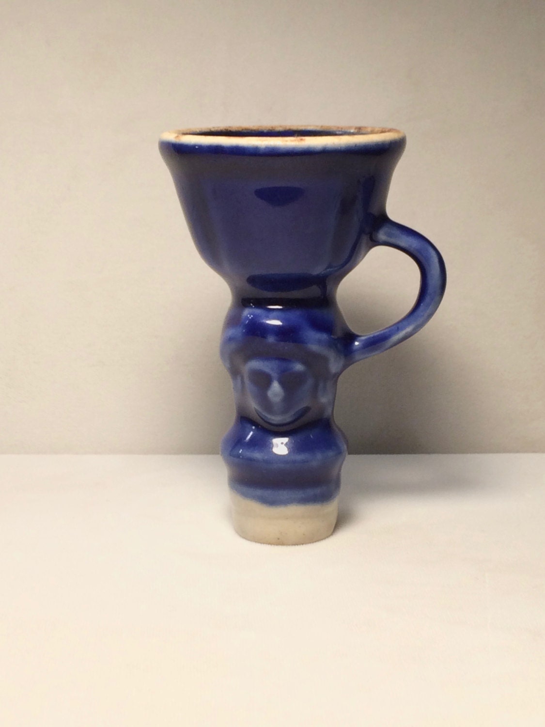 Vintage Pie Bird Vent Funnel Porcelain Figural Face Blue Glaze Folk Art ...