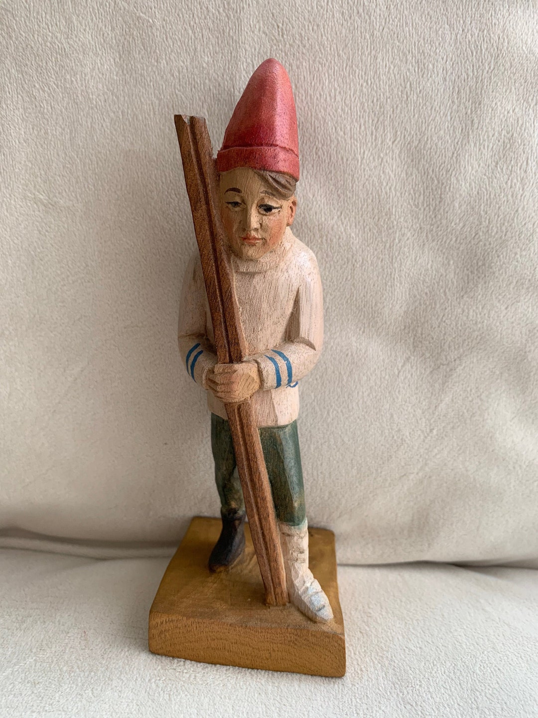 Vintage Wood Carving Skier Figurine Vintage Hand Carved Skier Figure ...