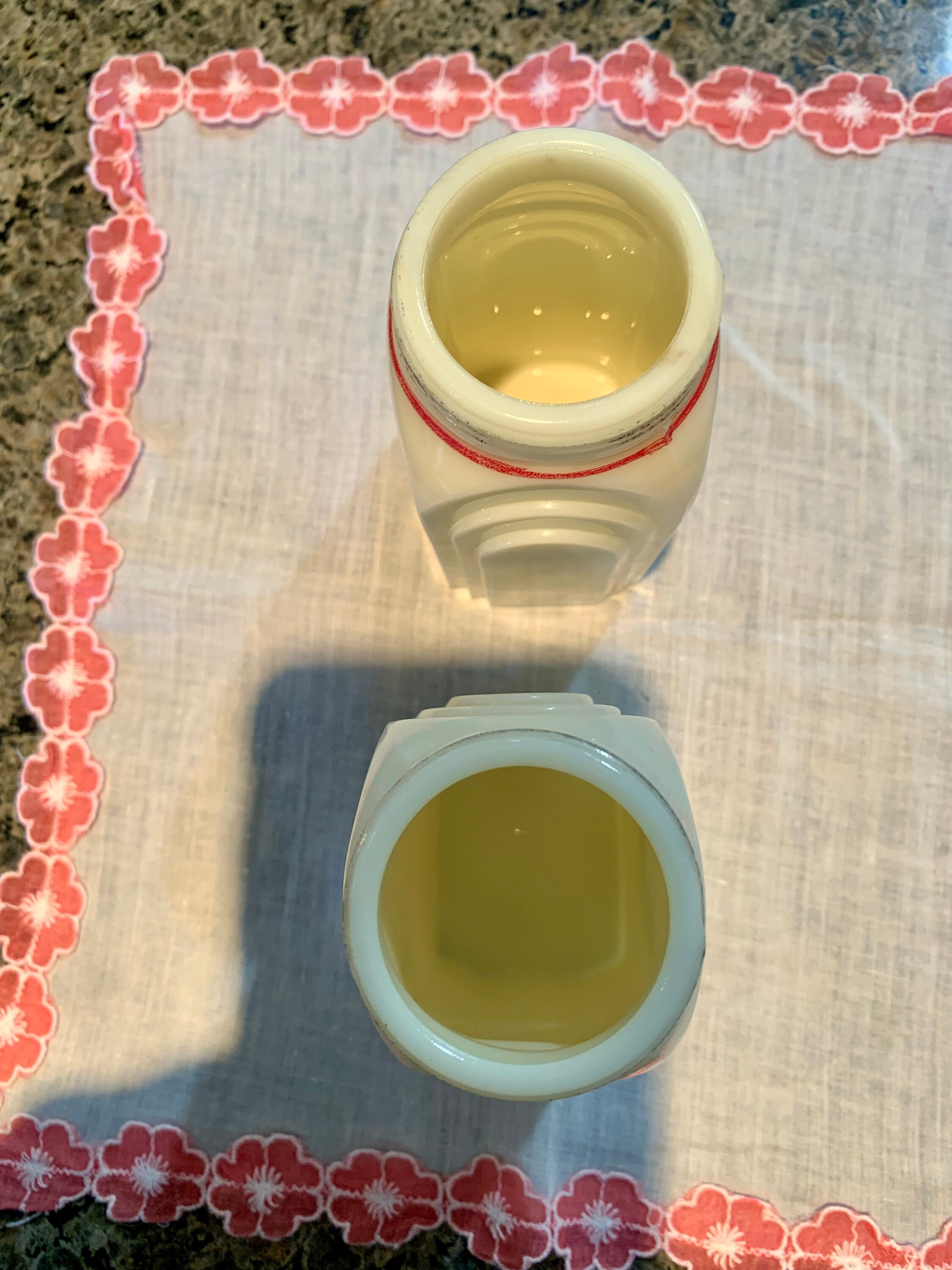 Mckee Custard Glass Romans Archers Set Sugar and Flour Shakers Script ...