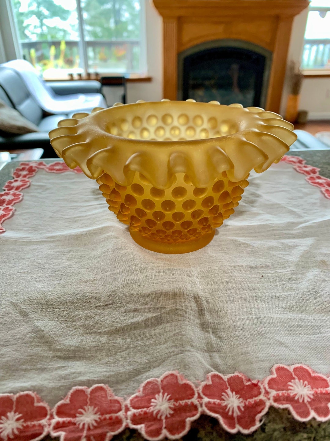 Fenton Hobnail Glass / Fenton Art Glass / Satin Hobnail Glass / Crimped ...