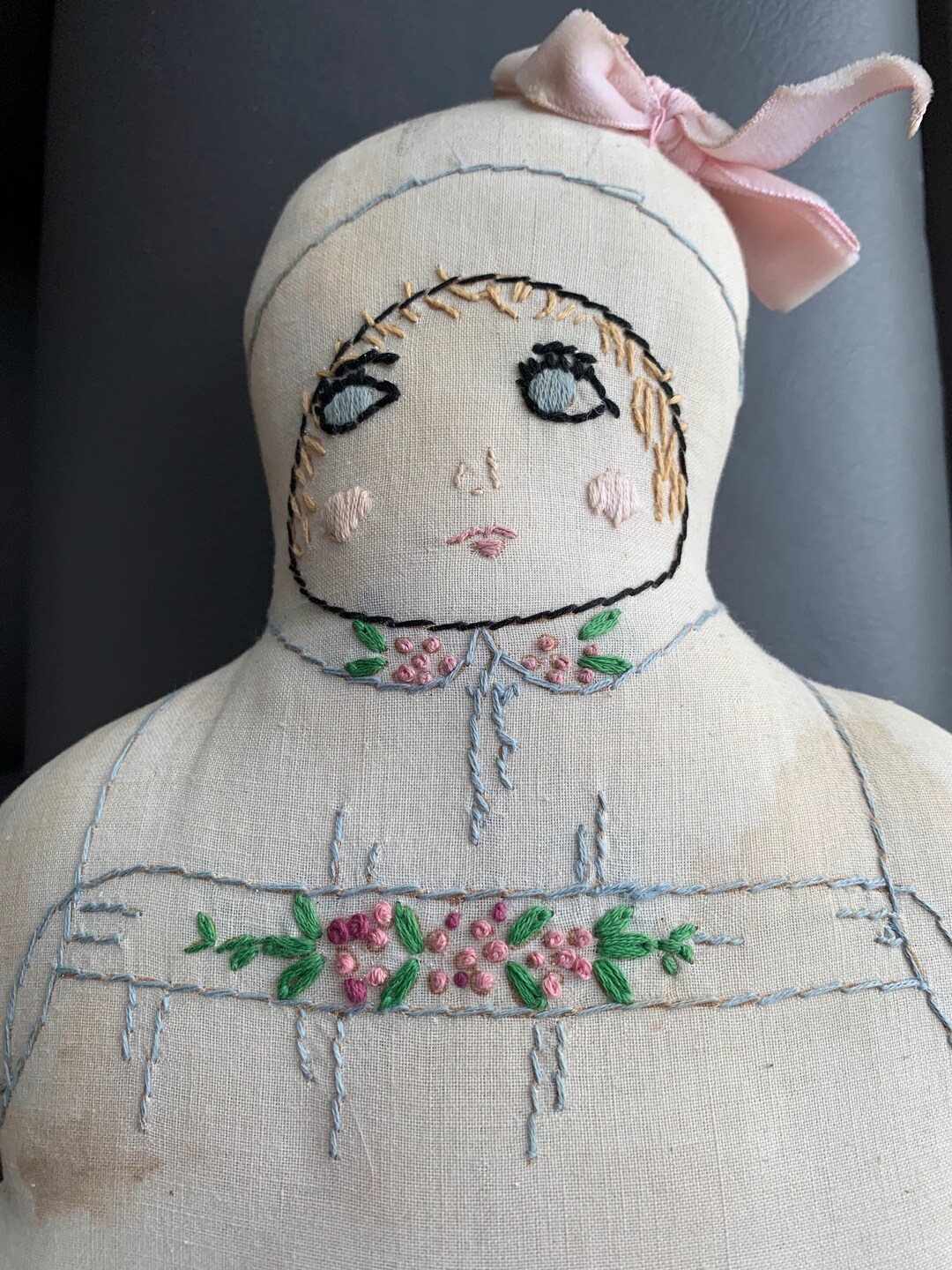 SALE Antique Embroidered Cloth Doll Pattern Doll Hand Made 1920's All ...