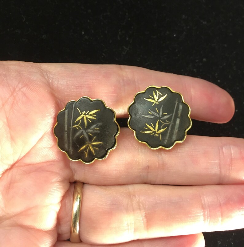 Amita Damascene Cuff Links Bamboo Vintage Japan 1940's 3 - Etsy