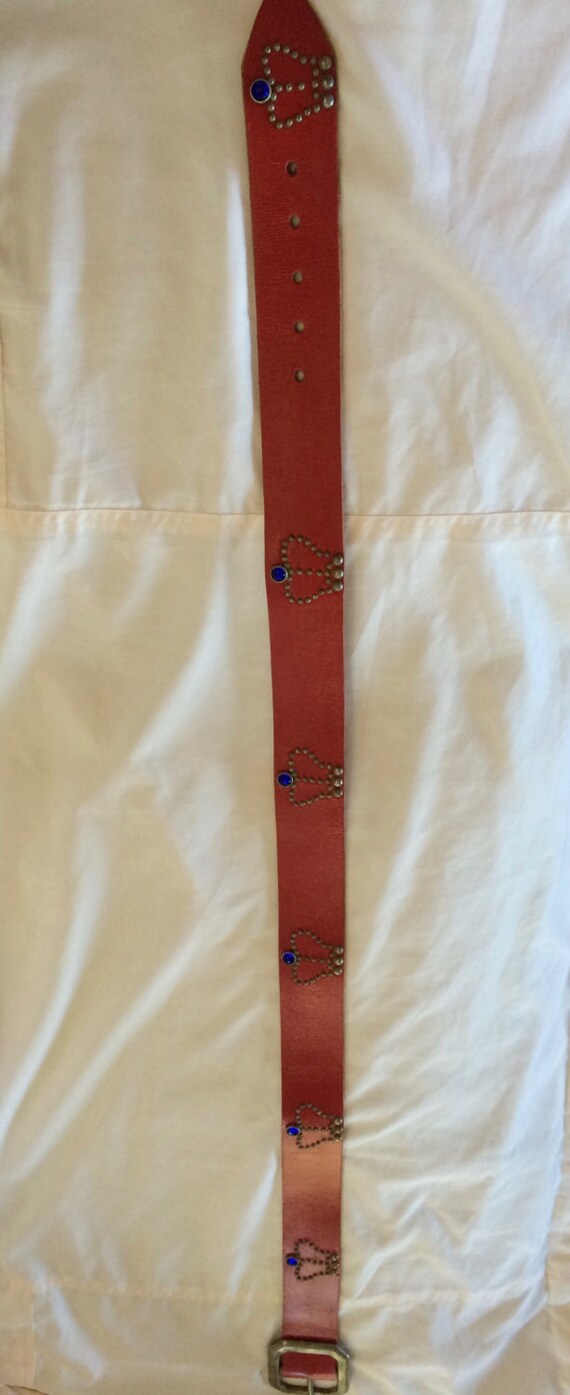 Rhinestone Red Belt / Leather Queen Belt / Wide Brass… - Gem