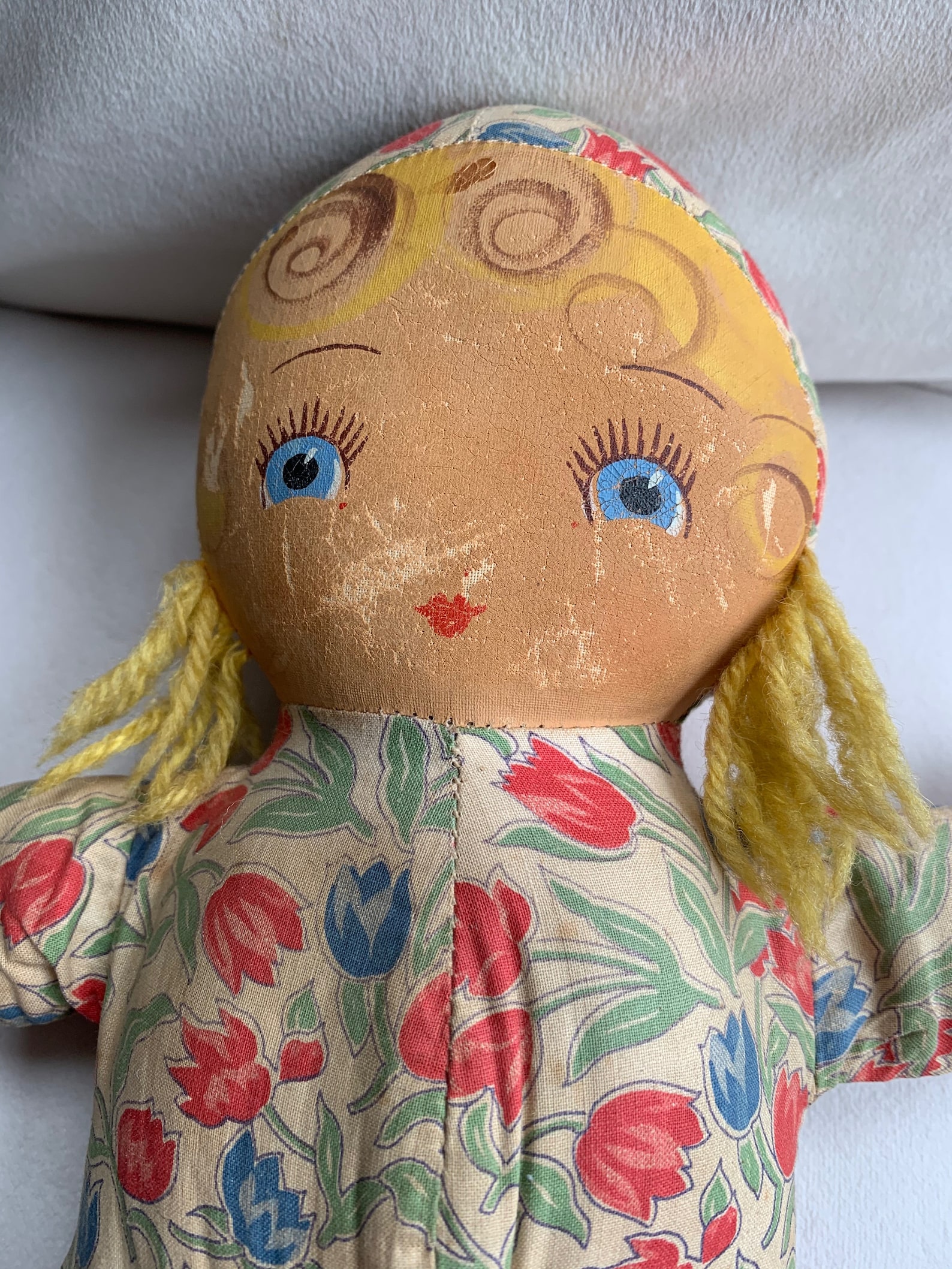 Vintage Georgene Averill Doll Cloth Body Oil Cloth Face Yarn Hair Doll ...