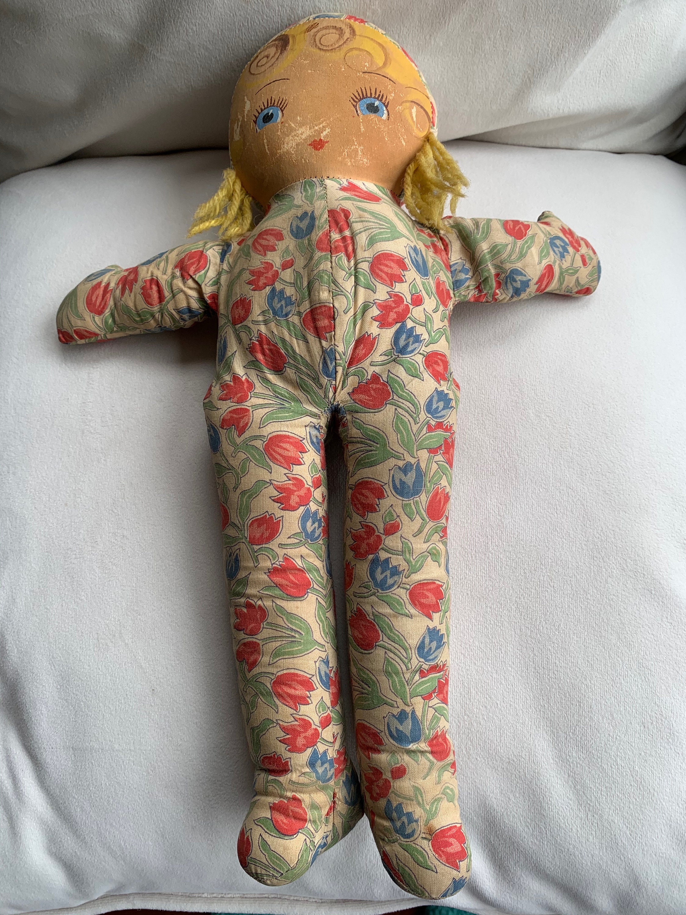 Vintage Georgene Averill Doll Cloth Body Oil Cloth Face Yarn Hair Doll ...