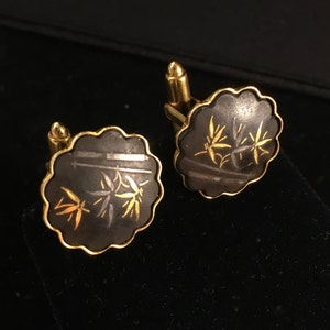 Amita Damascene Cuff Links Bamboo Vintage Japan 1940's 3 Tone Gold ...