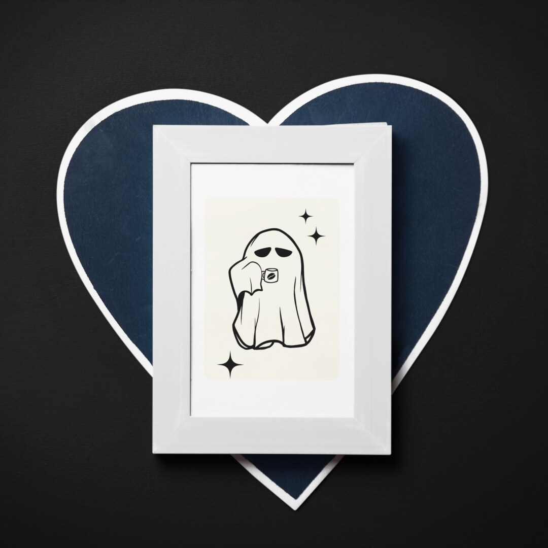 Retro Style Boho Spooky Art Dead Tired Ghost With Coffee Cup, Printable ...