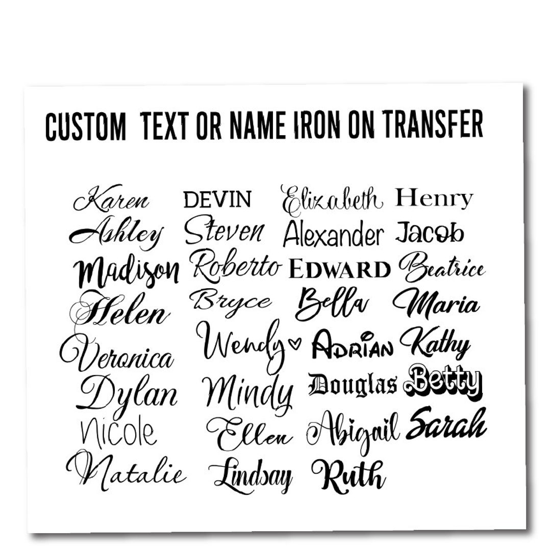 Custom Namer or Text Iron on Transfer Personalized Name Heat Transfer ...