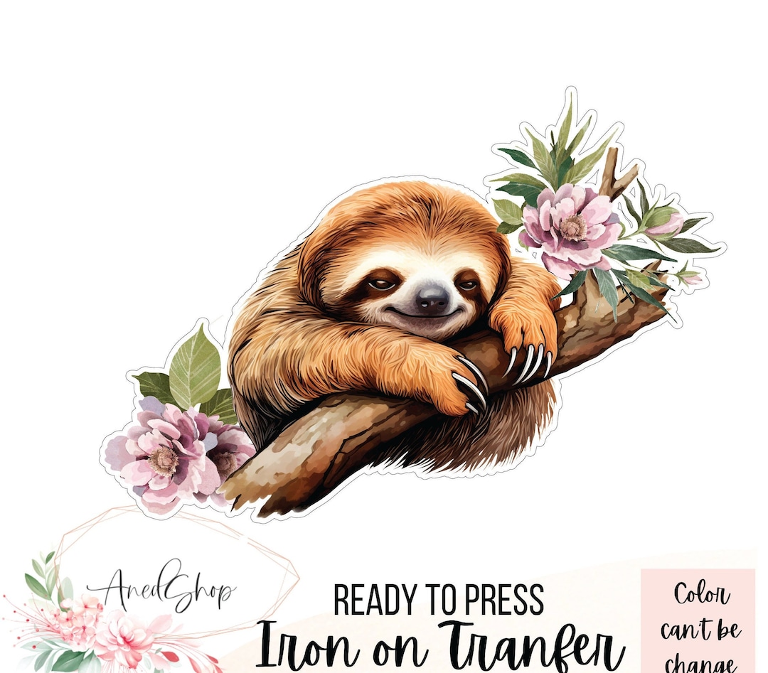 Sloth Iron on Transfer Sloth Heat Transfer, Animal Transfer Iron On ...