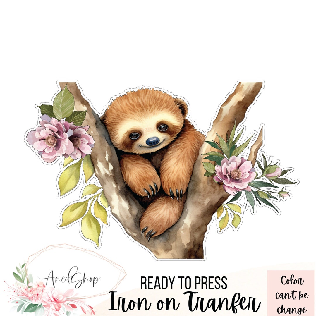 Sloth Iron on Transfer Sloth Heat Transfer, Animal Transfer Iron On ...
