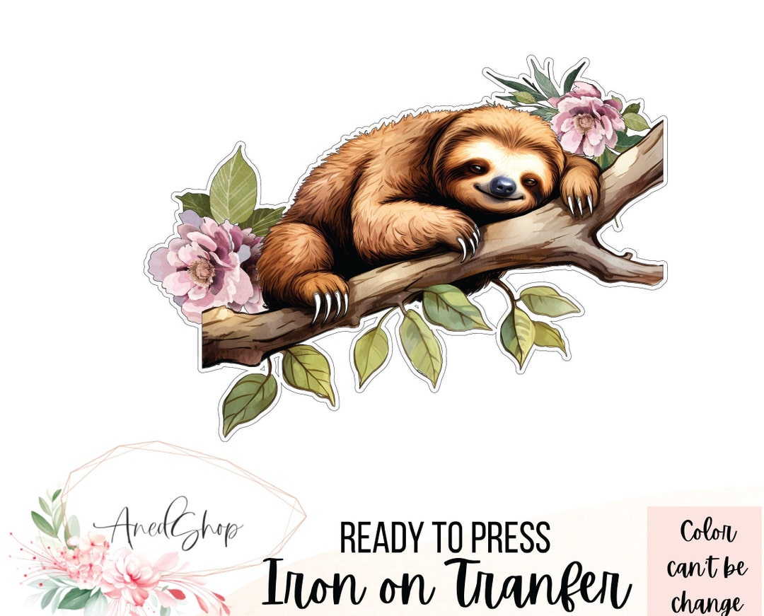 Sloth Iron on Transfer Sloth Heat Transfer, Animal Transfer Iron On ...