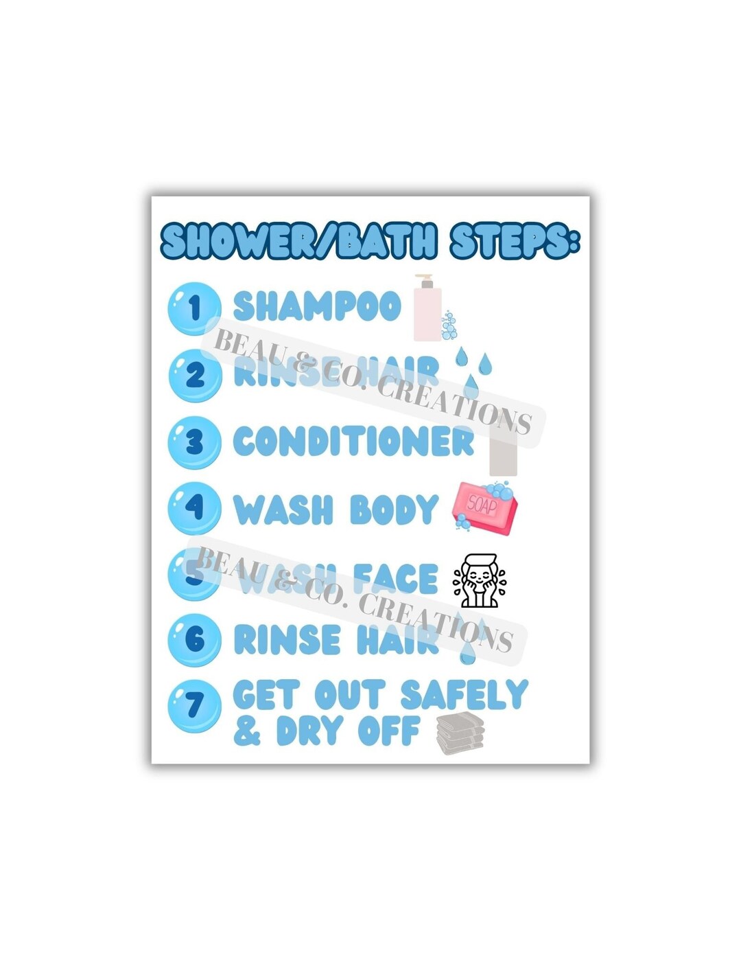 Shower/bath Steps for Kids! Download & Print at Home! - Etsy