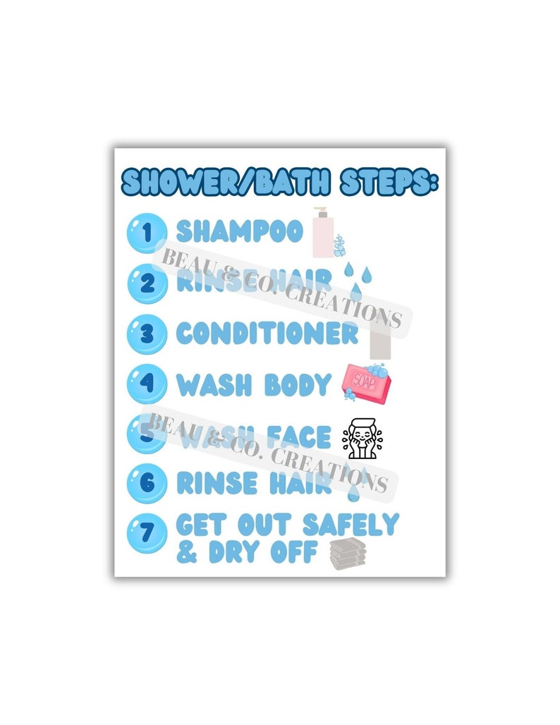Shower/bath Steps for Kids! Download & Print at Home! - Etsy