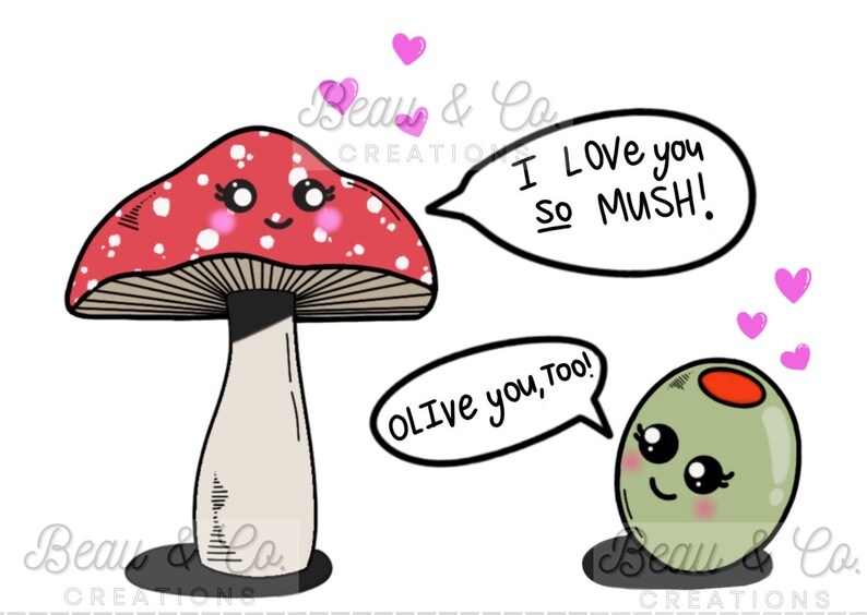 Mushroom & Olive Valentines Day Card Digital Print - 4x6 Printable Card ...