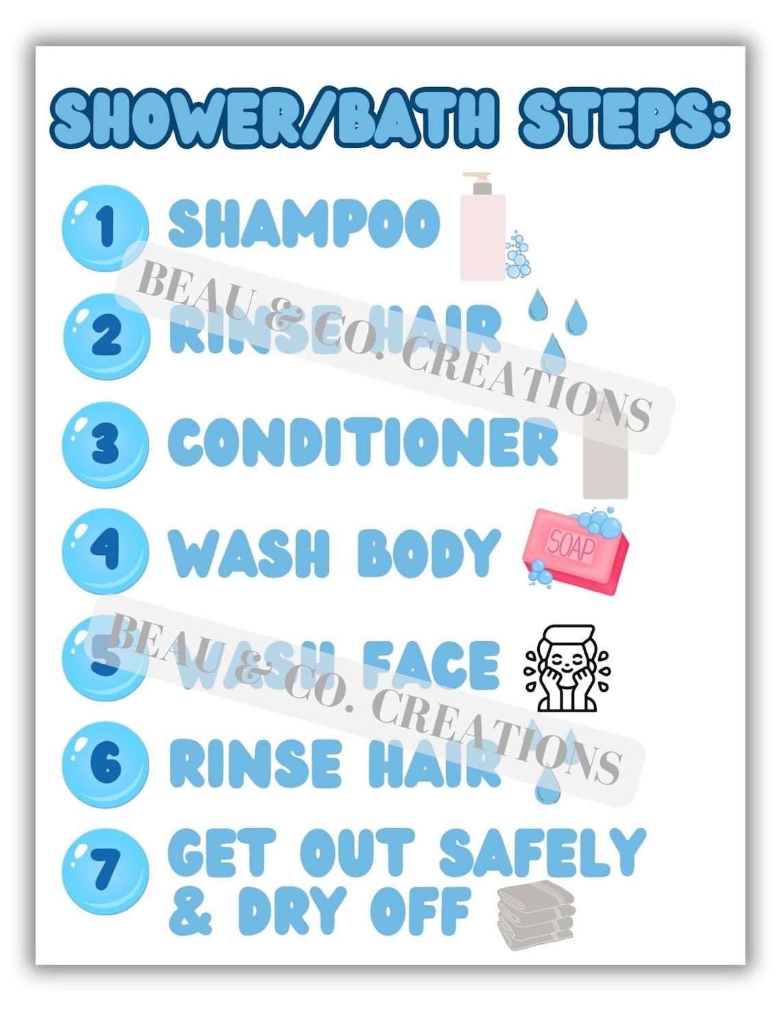 Shower/bath Steps for Kids! Download & Print at Home! - Etsy