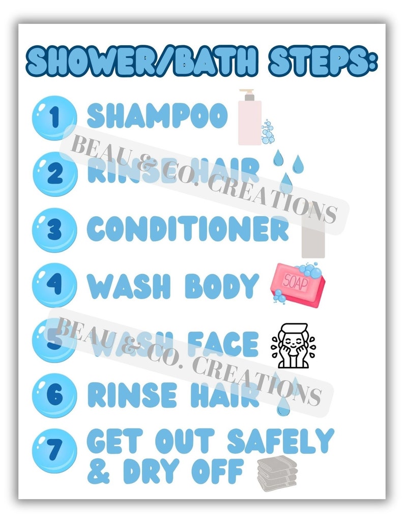 Shower/bath Steps for Kids! Download & Print at Home! - Etsy
