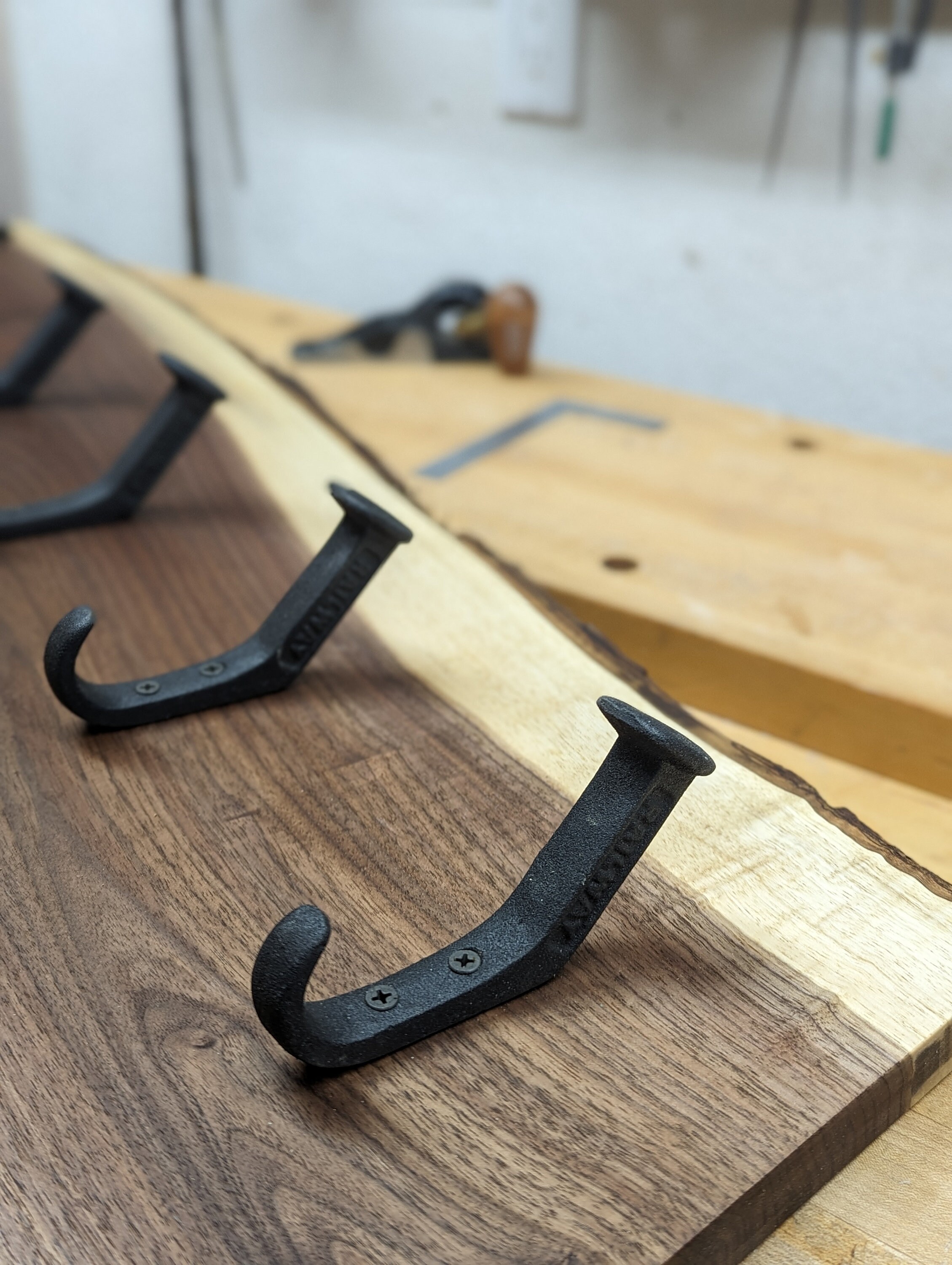 Easy to Install Live Edge Slab Coat Rack With Rail Spikes Hat Hanger ...