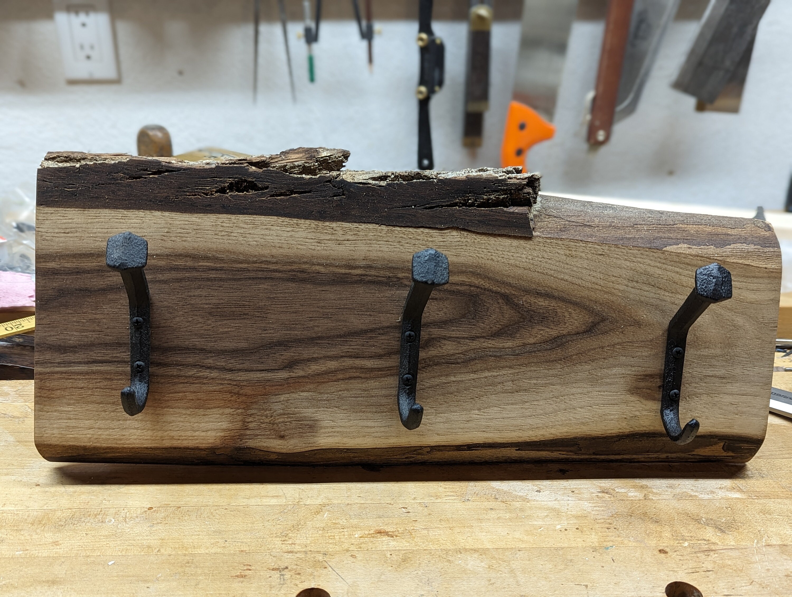 Easy to Install Live Edge Slab Coat Rack With Rail Spikes Hat Hanger ...