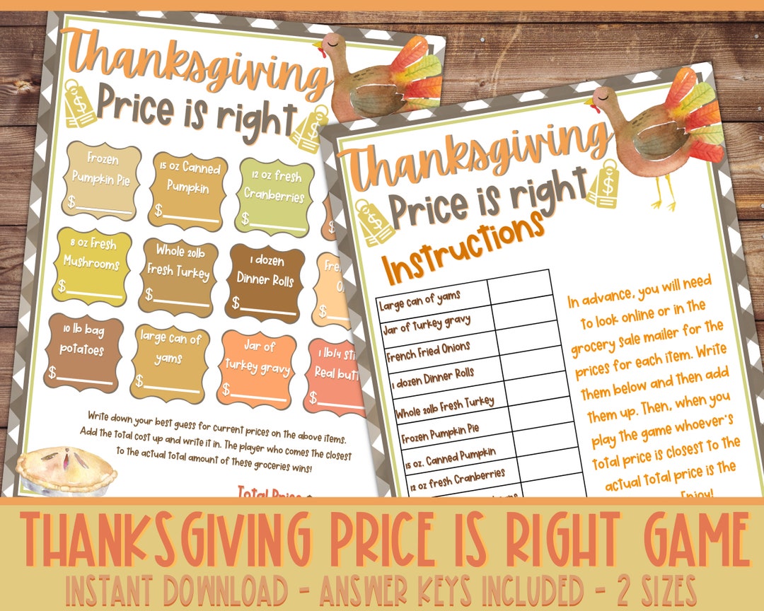 Thanksgiving Price is Right Game | Thanksgiving Printable Games ...