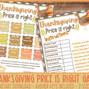 Thanksgiving Price is Right Game | Thanksgiving Printable Games ...