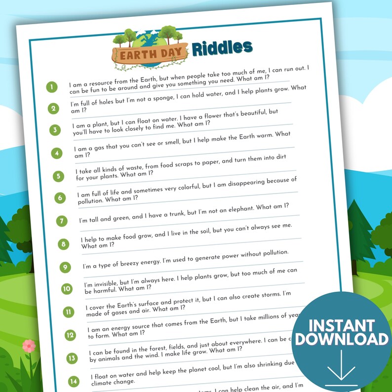 Earth Day Printable Riddles | Earth Day Activity | Earth Day Riddles ...