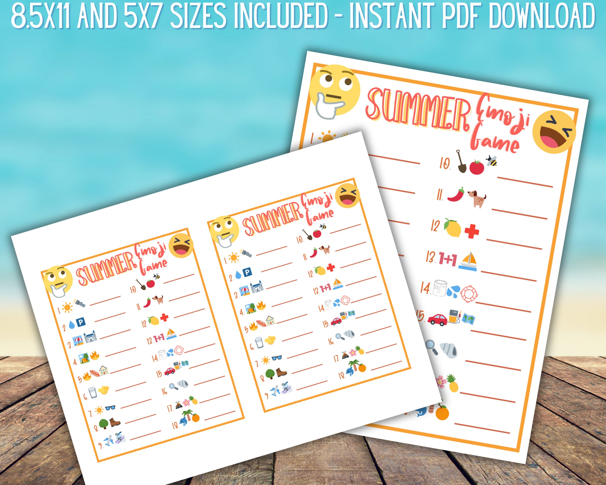 Summer Emoji Game Printable Summer Emoji Game Summer Games Kids Adults ...