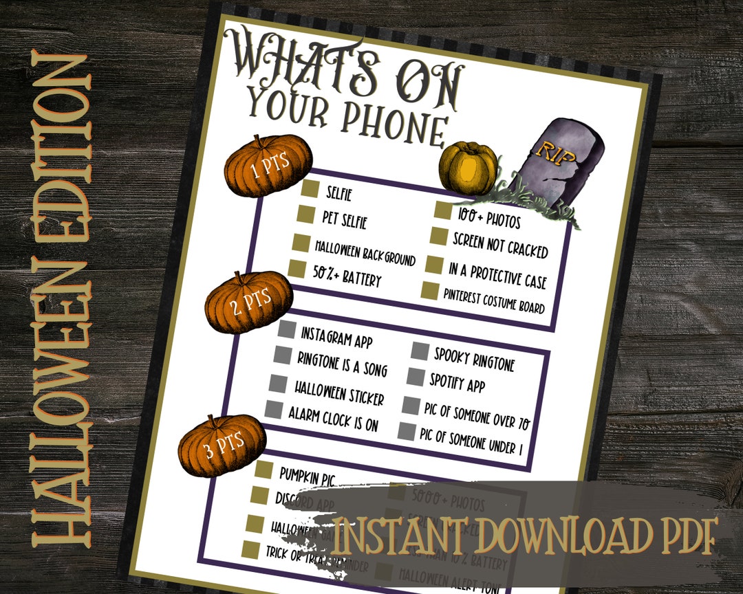 Halloween Whats on Your Phone, Halloween Party Game, Halloween ...