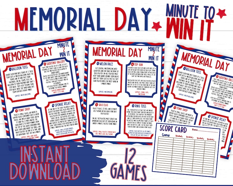 Memorial Day Minute to Win It | Memorial Day Game | Memorial Day Party ...