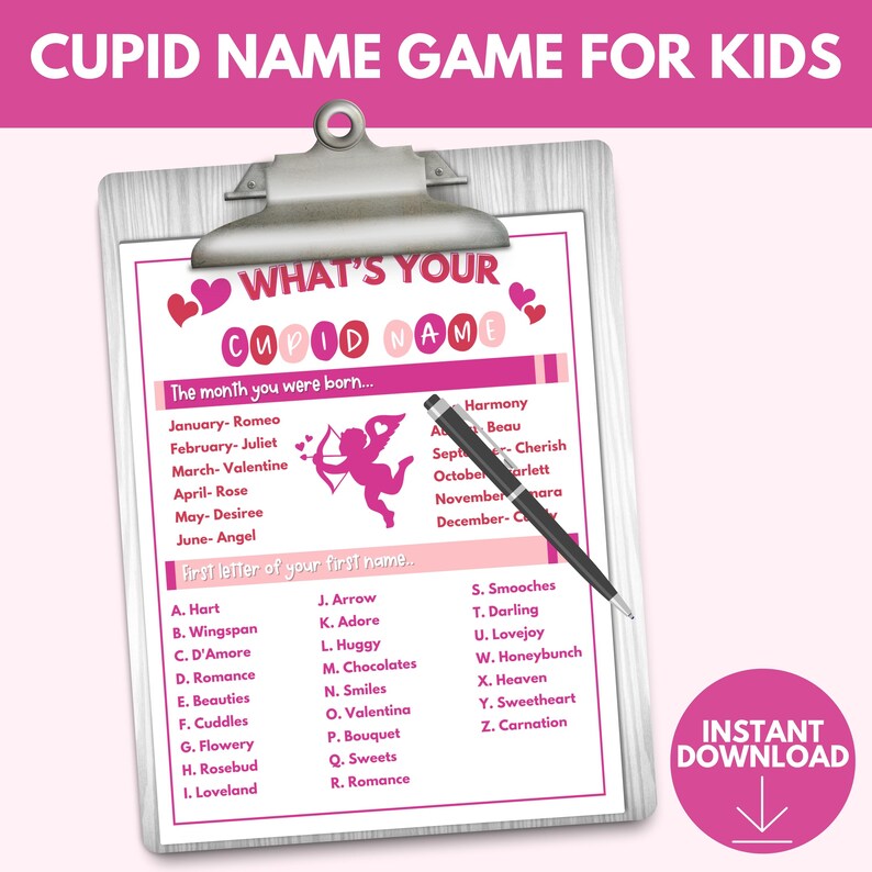 What's Your Cupid Name Game With Tags for Valentine's Day | Kids ...