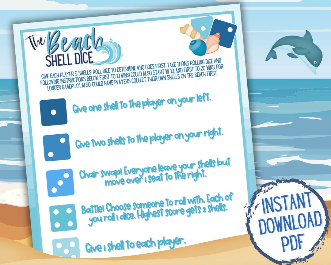 Beach Seashell Dice Game | Printable Summer Dice Game | Kids | Teen ...