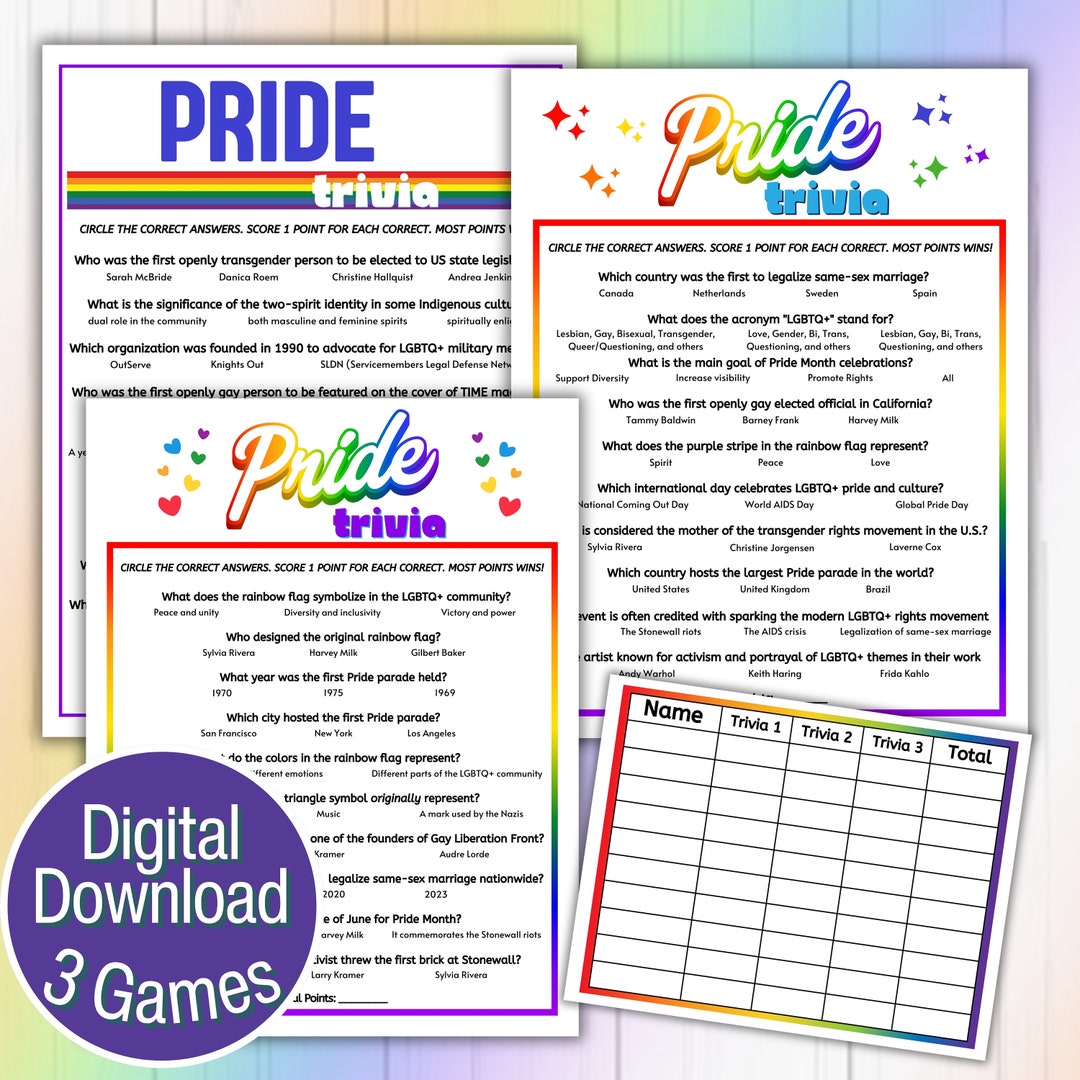 Pride Month Trivia | LGBTQ+ Pride Games | Pride Month Quiz Printable ...