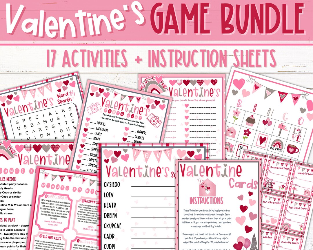 Valentines Day Printable Games | Valentines Party Games | Valentines ...