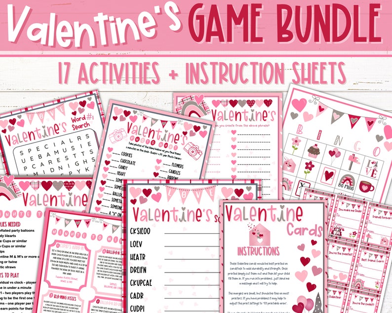 Valentines Day Printable Games | Valentines Party Games | Valentines ...