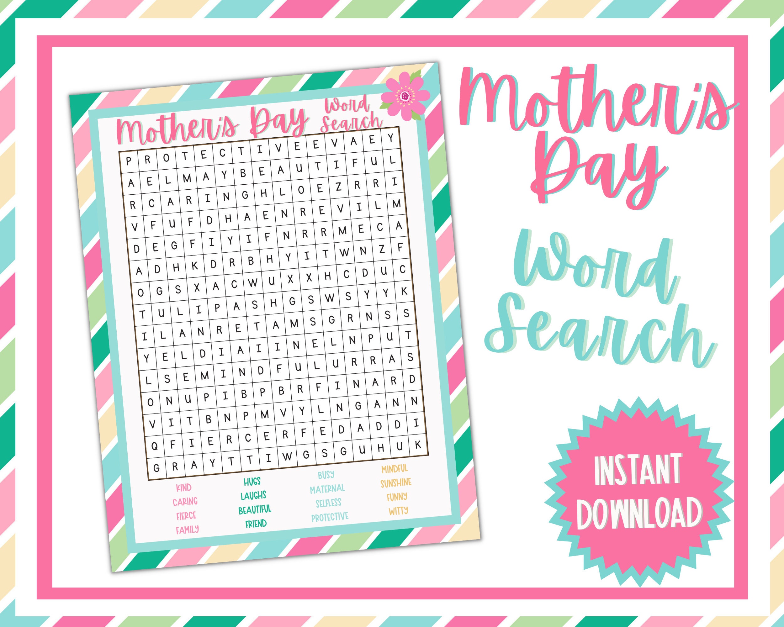 Mother's Day Word Search Mother's Day Word Game Mothers Day Printable ...