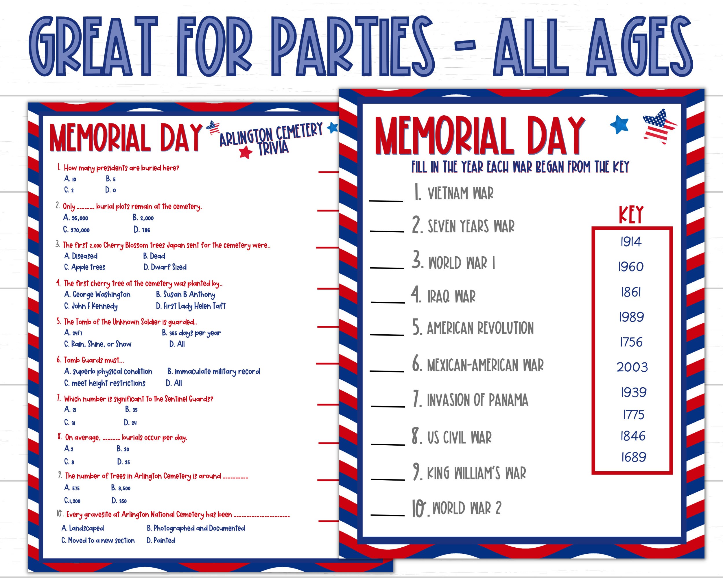 Memorial Day Trivia Games | Printable Memorial Day Games | Party Games ...