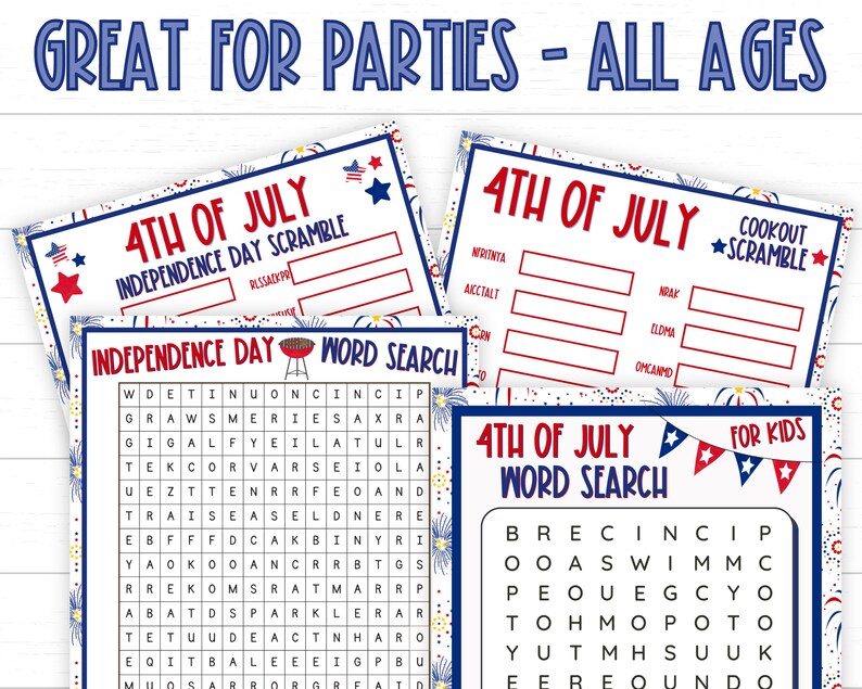 4th of July Word Games | Independence Day Word Game | 4th of July Party ...