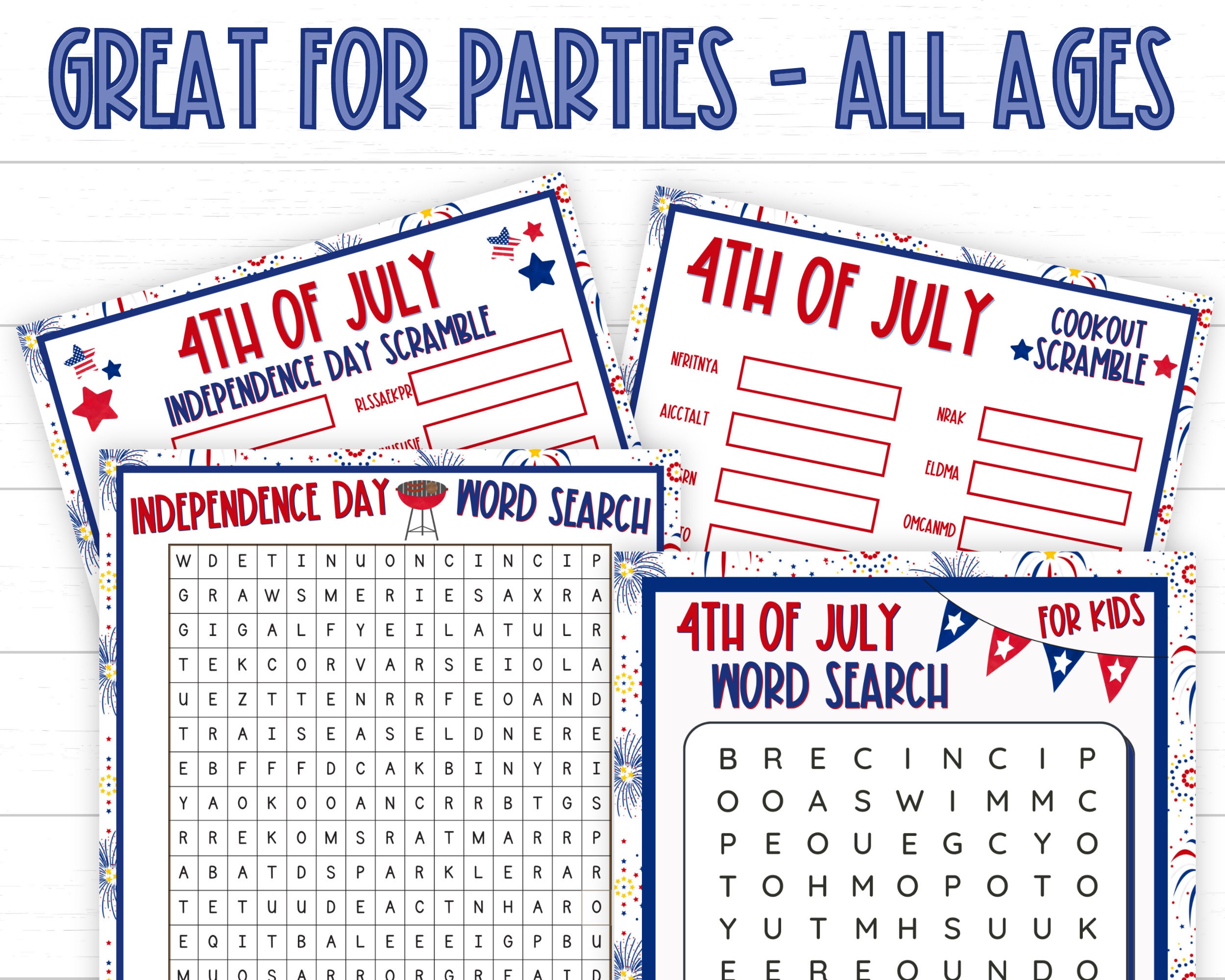 4th of July Word Games | Independence Day Word Game | 4th of July Party ...