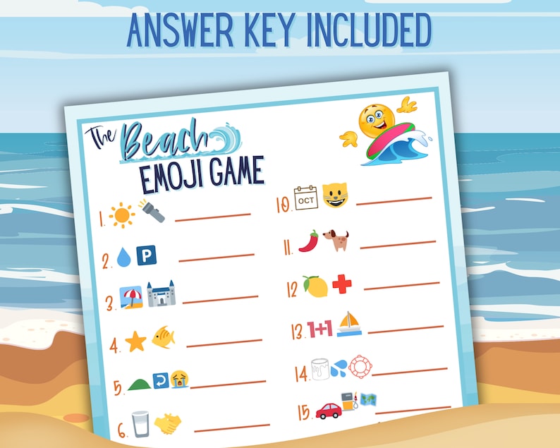 Beach Emoji Game Set | Printable Summer Emoji Game | Kids | Teens ...