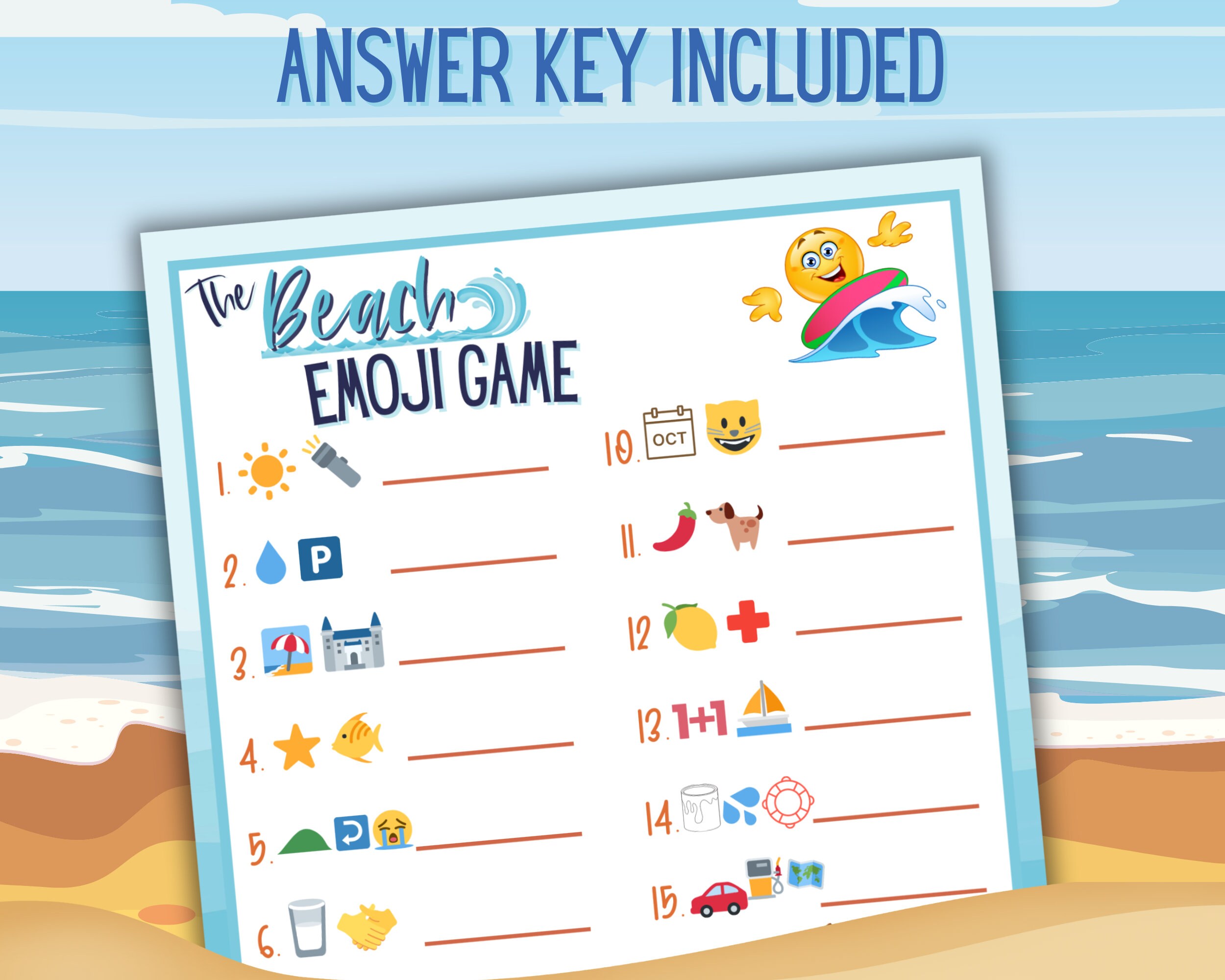 Beach Emoji Game Set | Printable Summer Emoji Game | Kids | Teens ...