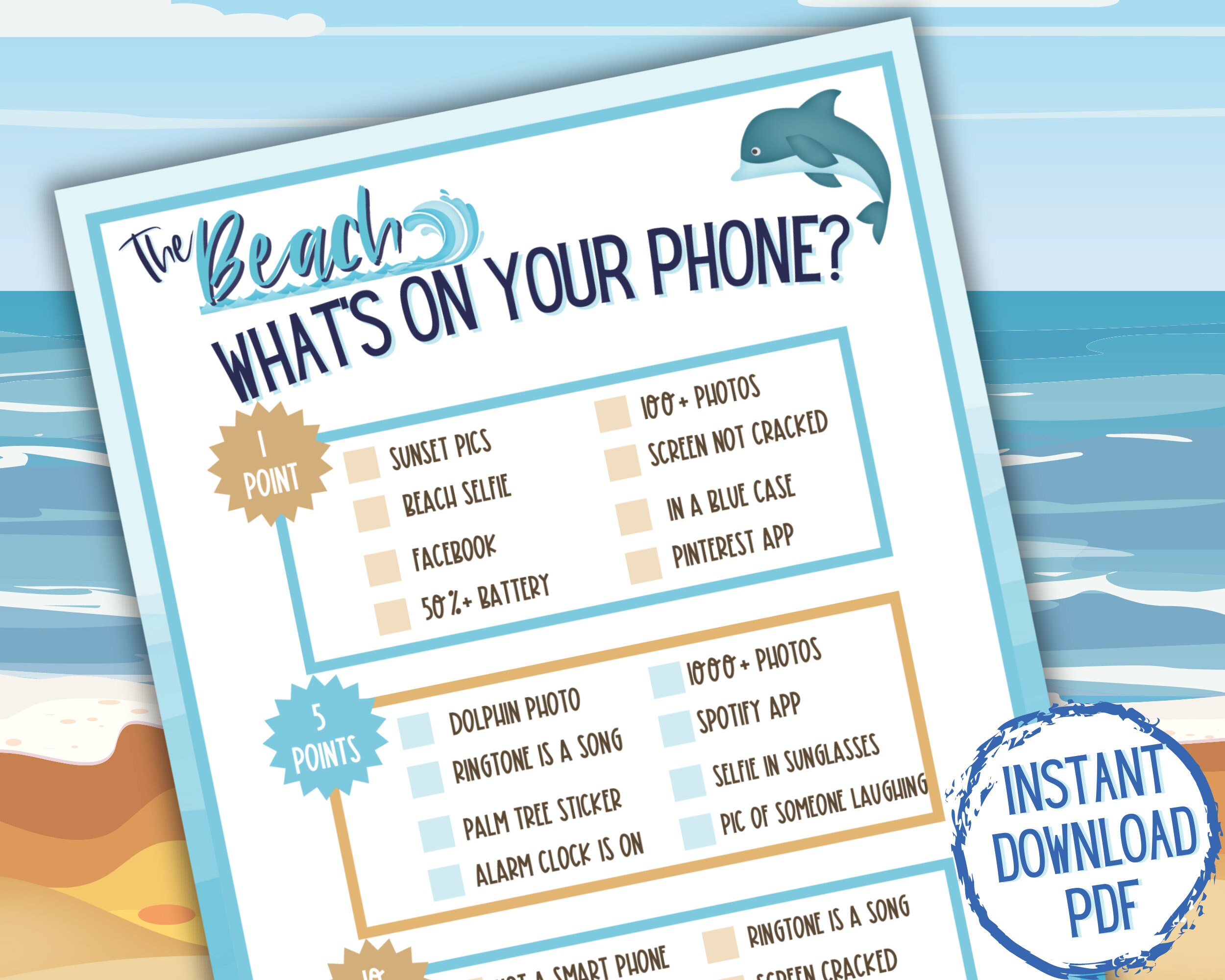 Beach Phone Game | Printable Summer Phone Game | Kid | Teen | What's on ...
