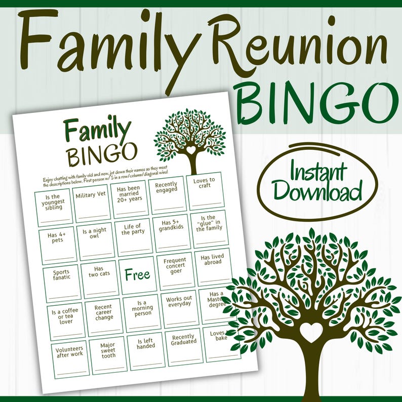 Family Reunion Bingo | Family Reunion Games | Find the Guest Bingo ...