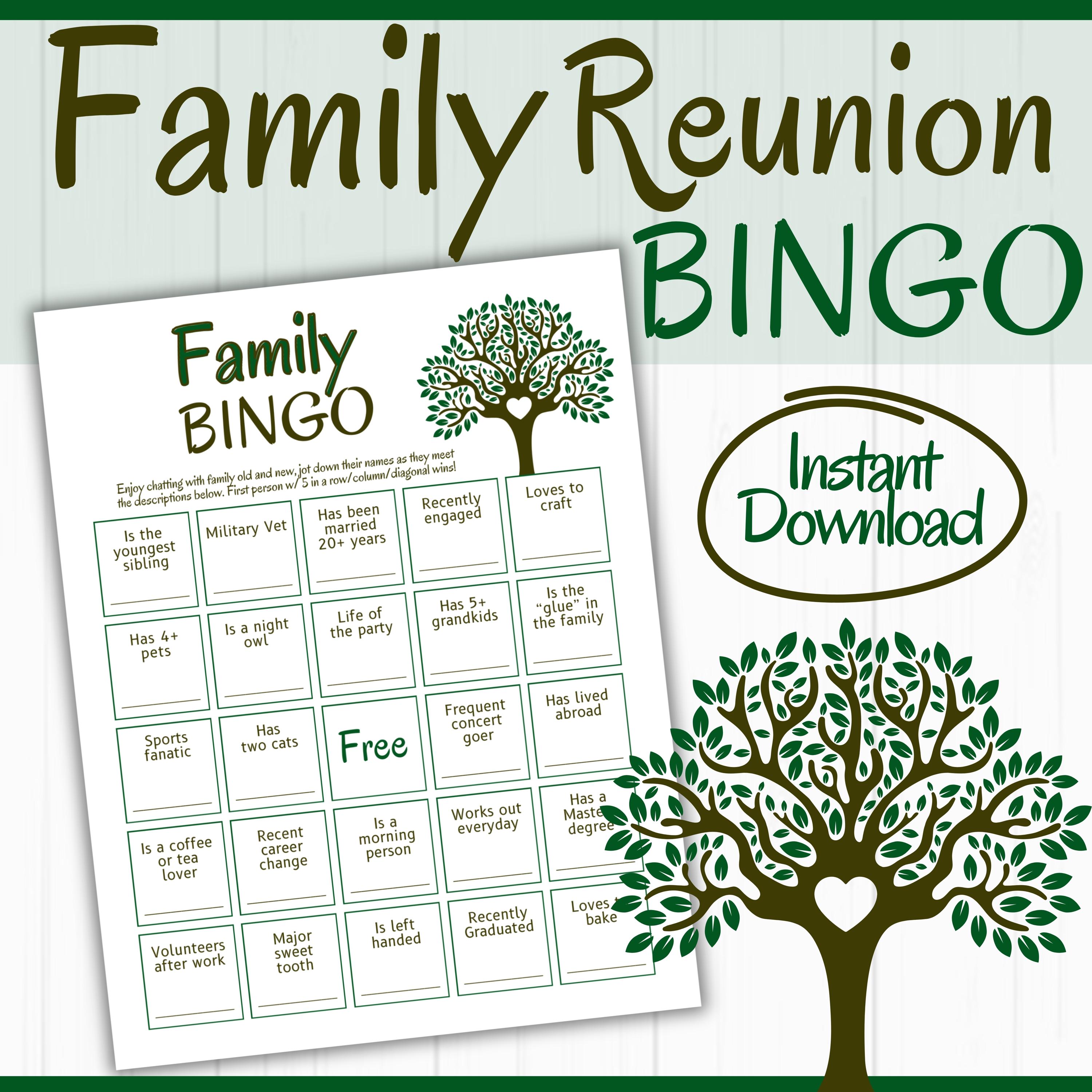 Family Reunion Bingo | Family Reunion Games | Find the Guest Bingo ...