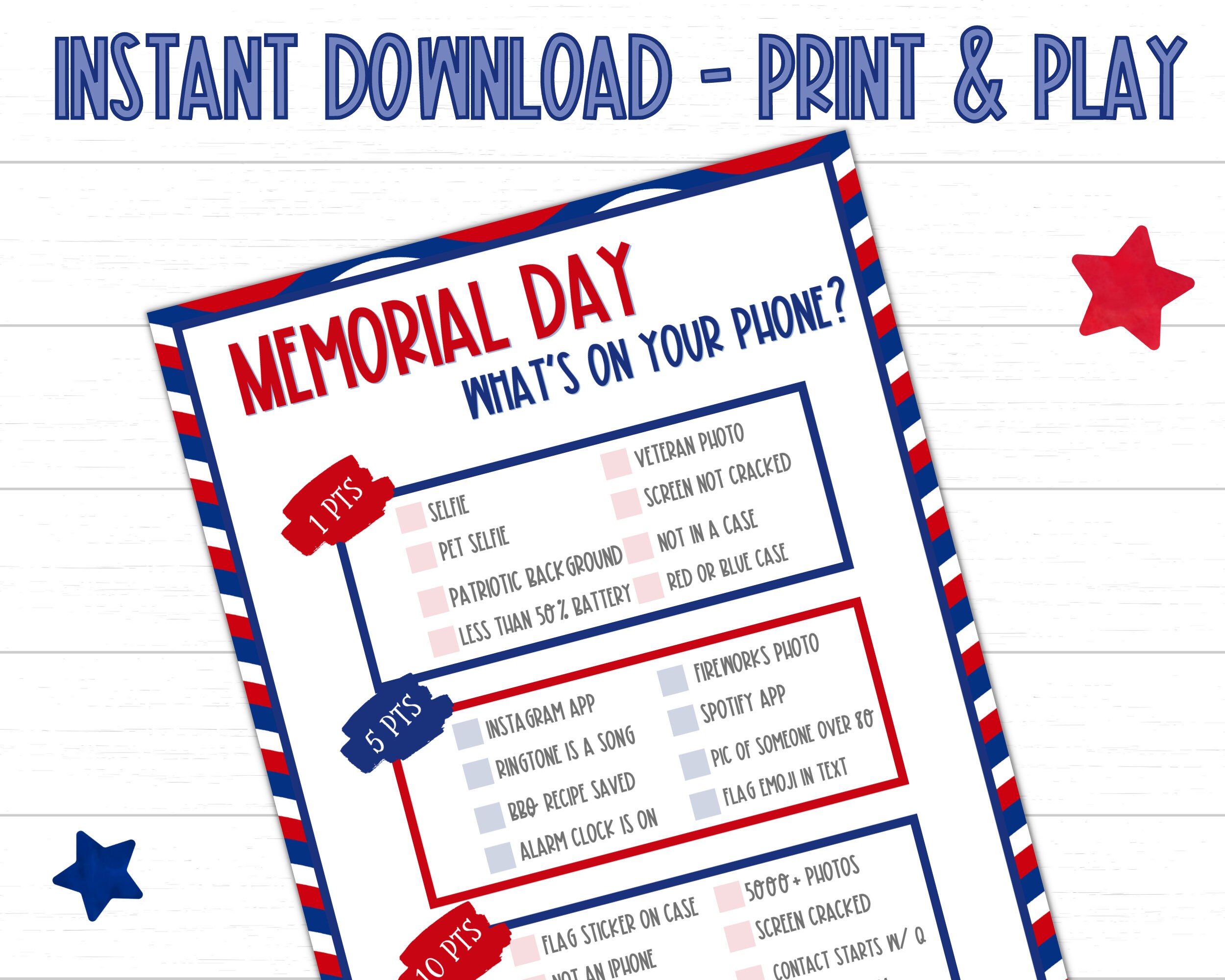 Memorial Day Phone Game | Printable Memorial Day Game | What's on Your ...