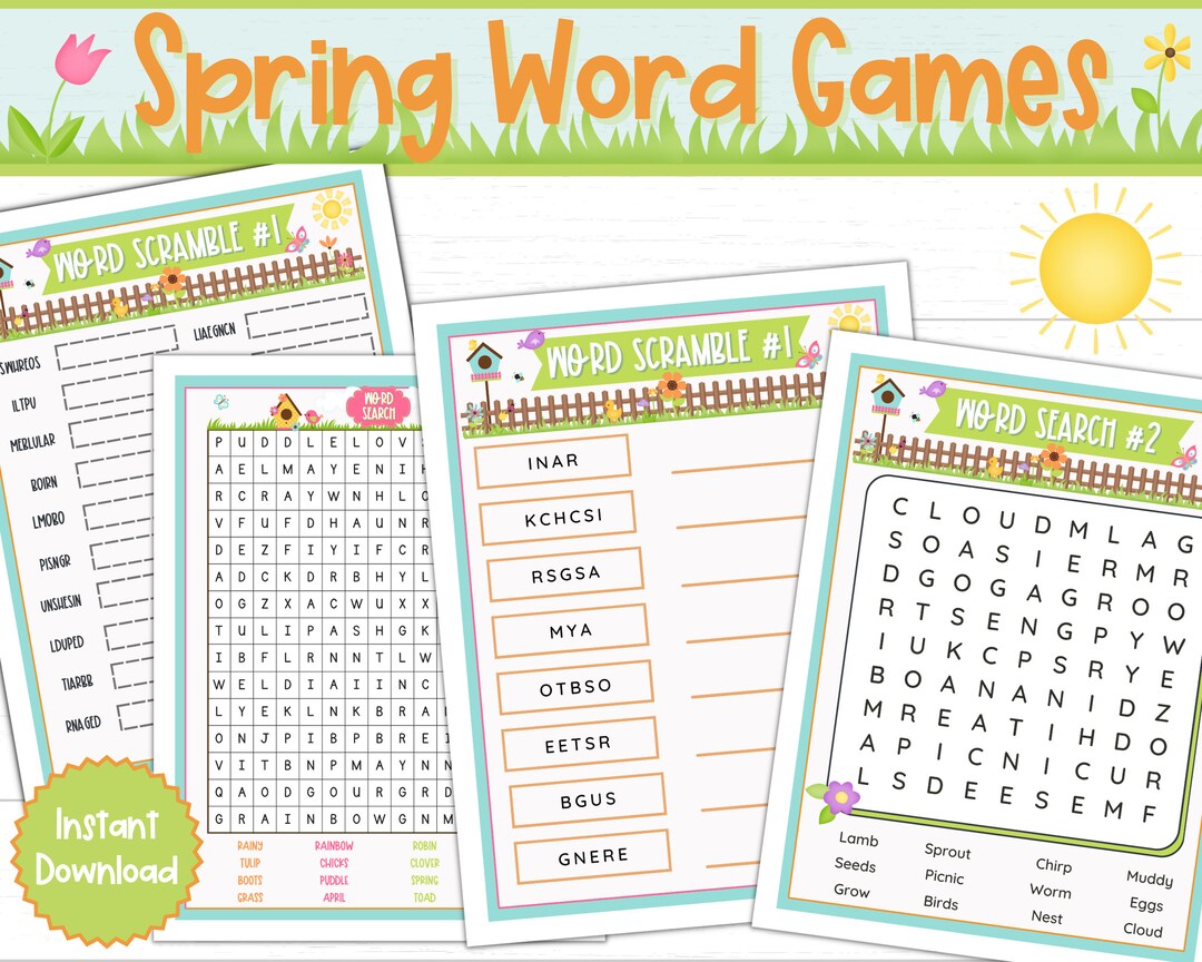 Spring Word Game Set for Kids | Printable Word Games | Spring Word ...