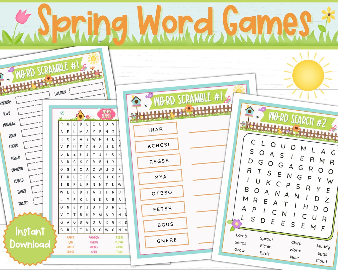 Spring Word Game Set for Kids | Printable Word Games | Spring Word ...