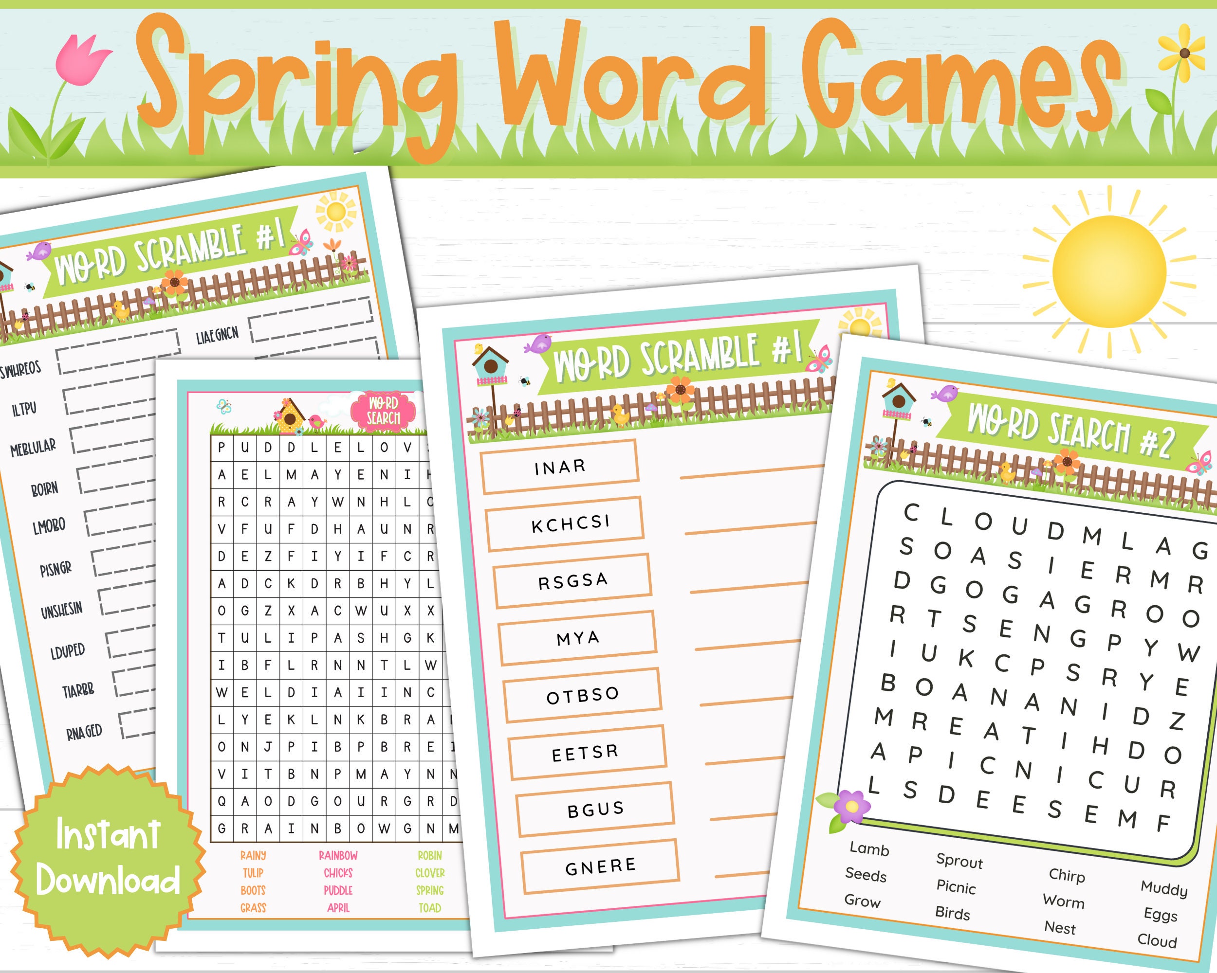 Spring Word Game Set for Kids | Printable Word Games | Spring Word ...