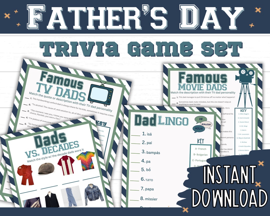 Father's Day Game Set | Printable Fathers Day Games | Games for Dad ...