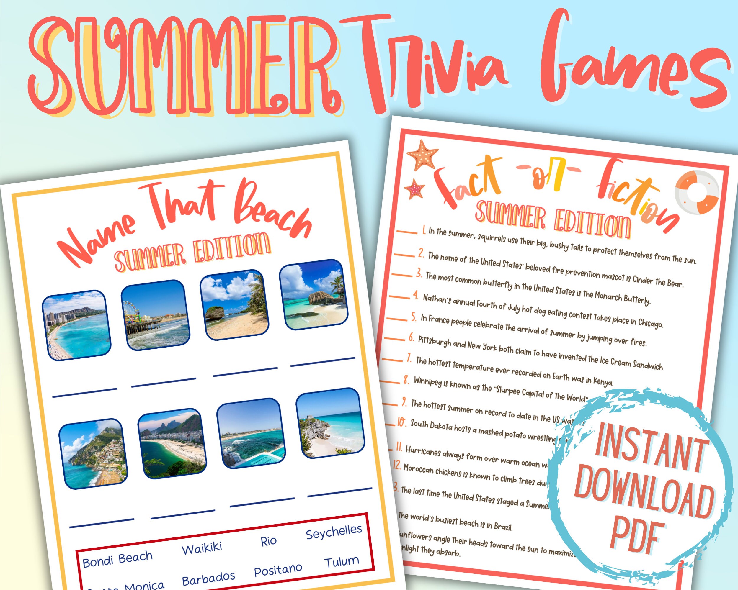 Summer Trivia Games | Printable Summer Trivia Activity | Summer Games ...